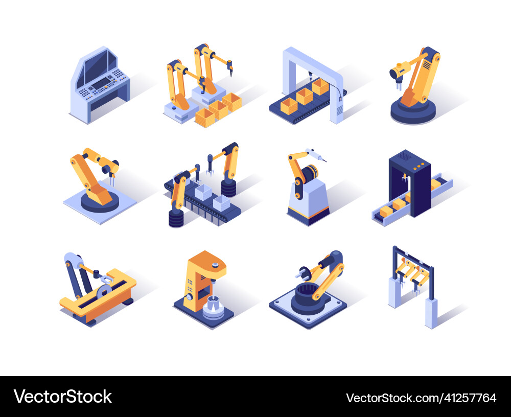 Robotization industry isometric icons set Vector Image