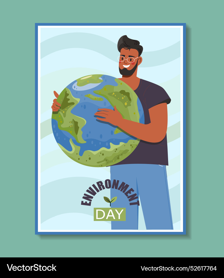 World environment day poster man holds planet in Vector Image