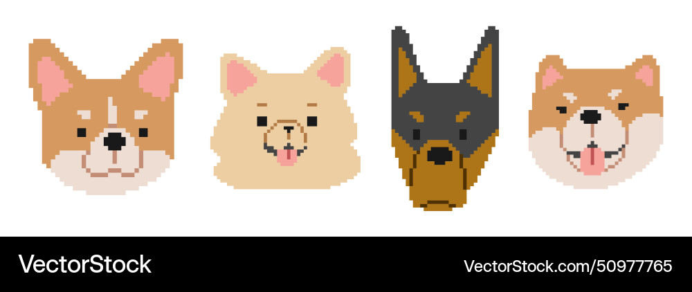 Dog heads pixel 3 Royalty Free Vector Image - VectorStock