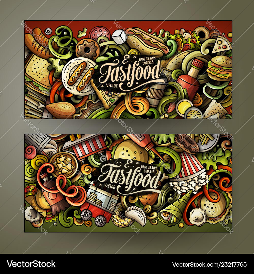 Fast Food Doodle Banner Set Royalty Free Vector Image