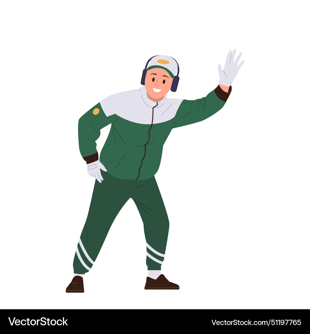 Pit stop worker cartoon character in team uniform Vector Image