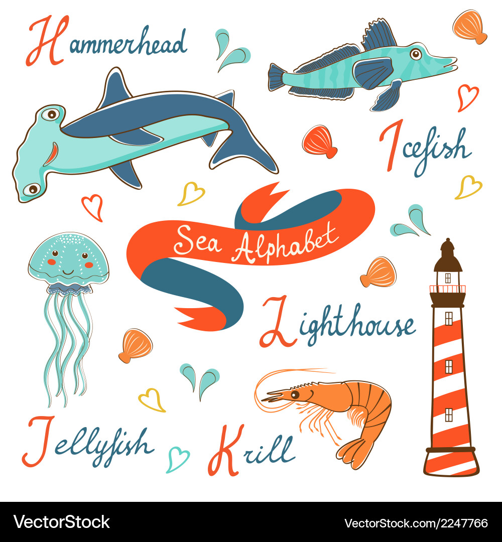 Cute colorful sea alphabet Royalty Free Vector Image