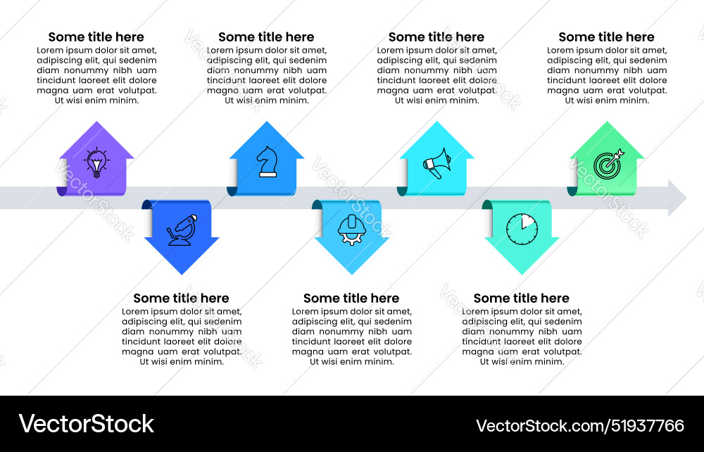 Infographic template 7 arrows on a line Royalty Free Vector