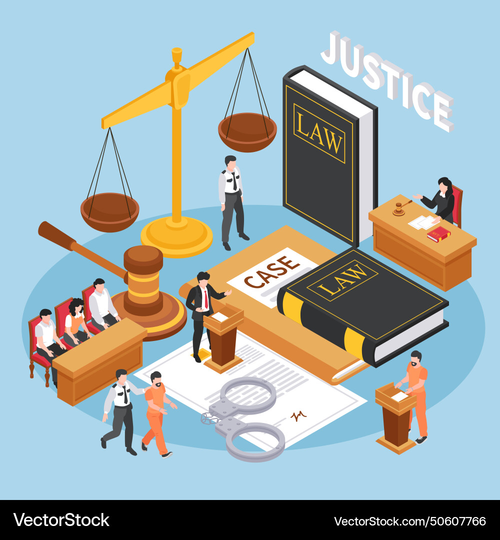 Justice isometric background Royalty Free Vector Image