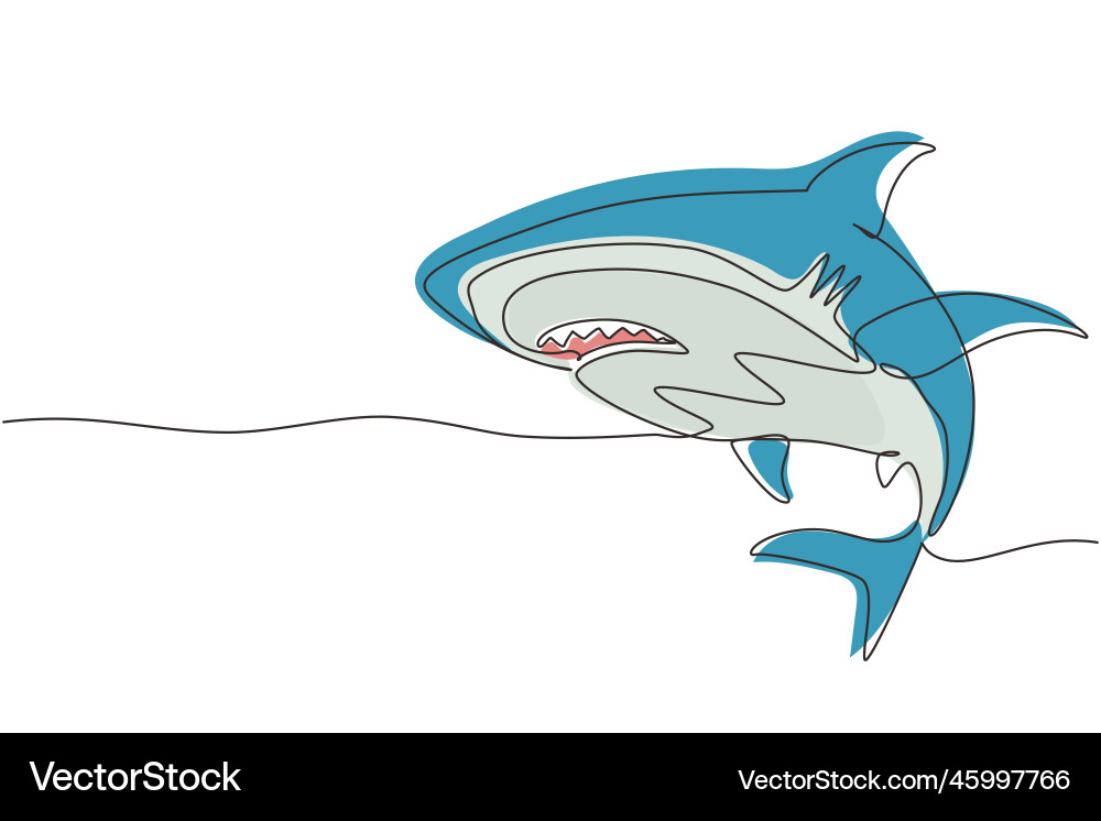 Single one line drawing sharks fish shark animals Vector Image