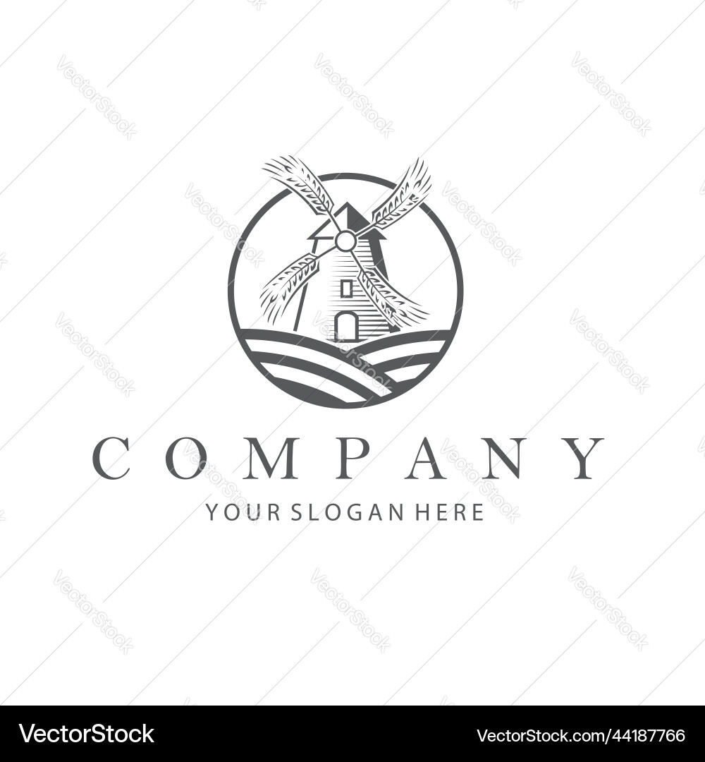 Windmill and ears of wheat Royalty Free Vector Image