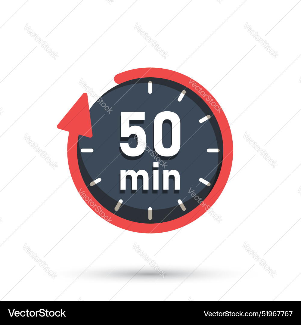 50 minutes on stopwatch icon in flat style clock Vector Image