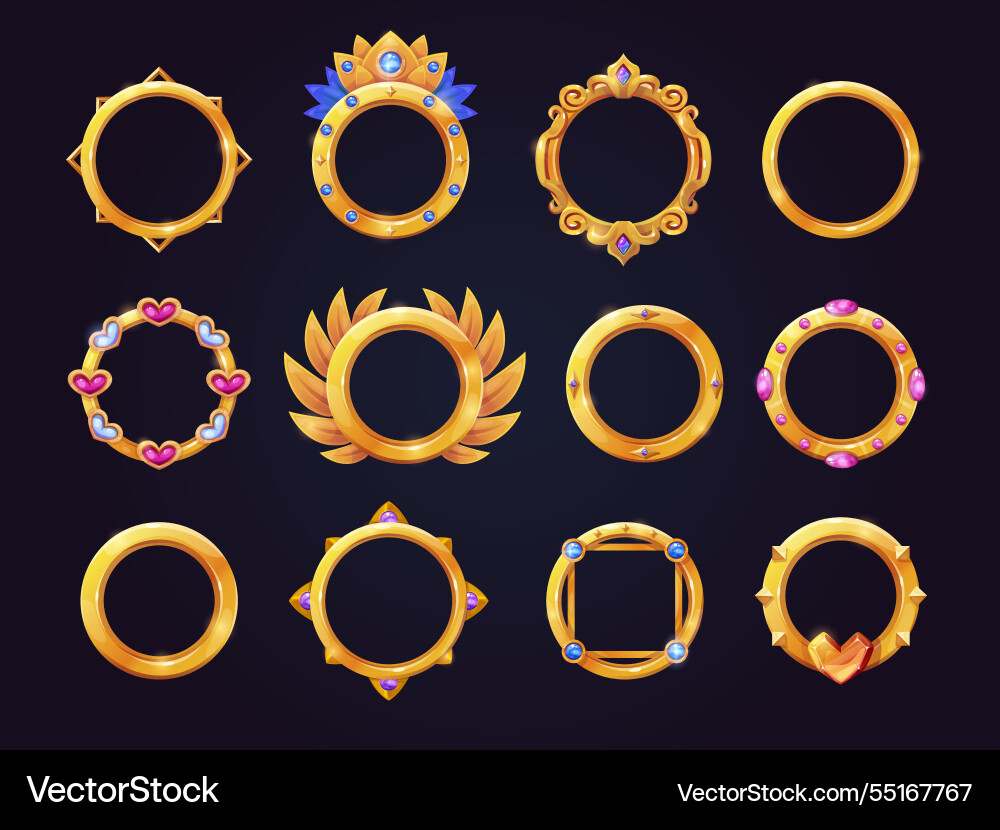 Avatar golden frames fantasy game gold frame Vector Image
