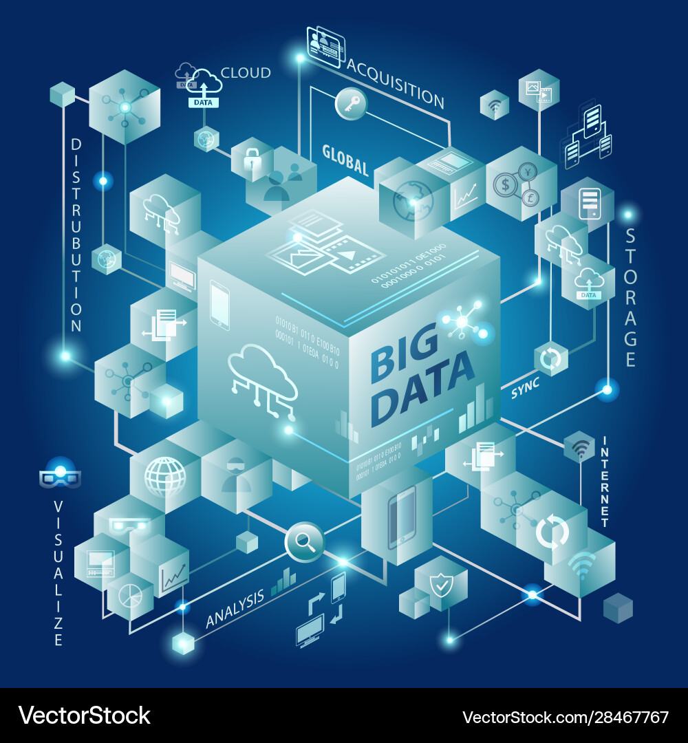 Big data and cube design showing connectivity Vector Image