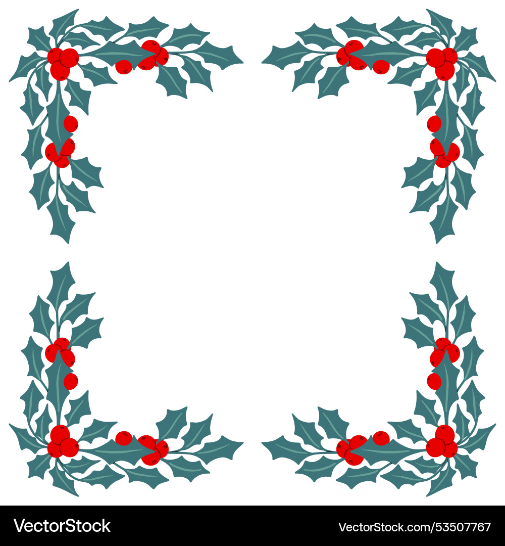 Christmas holly branch frame Royalty Free Vector Image