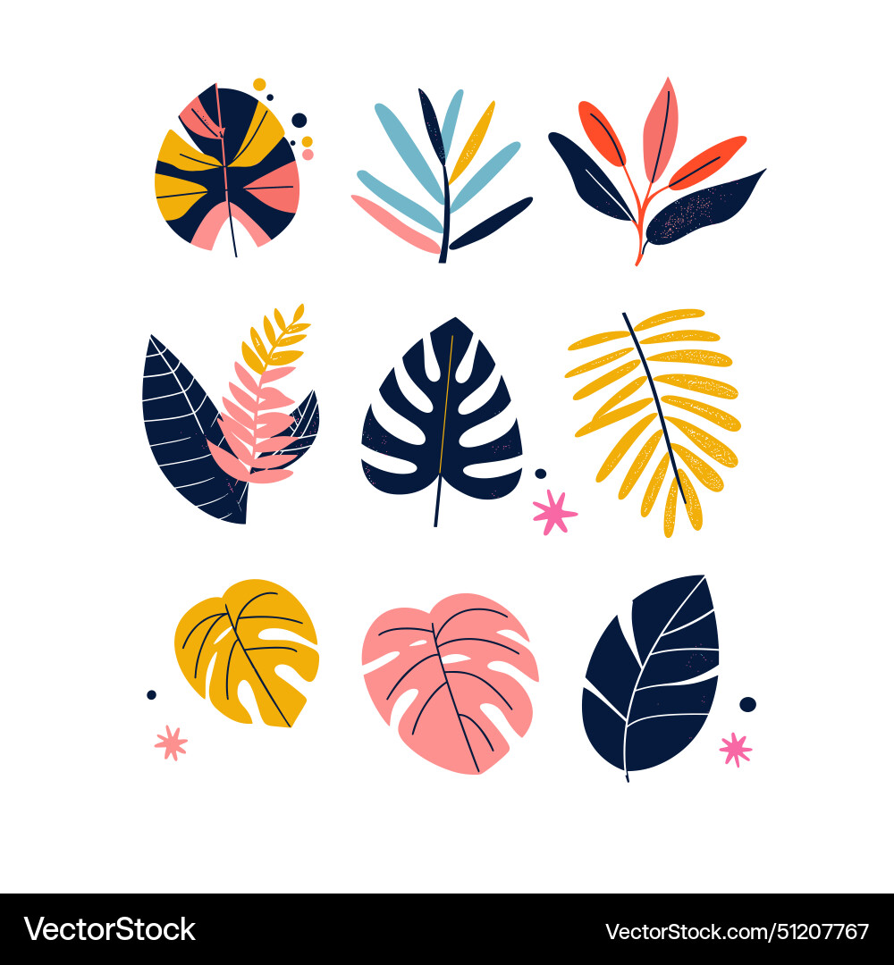 Colorful tropical leaves collection modern graphic