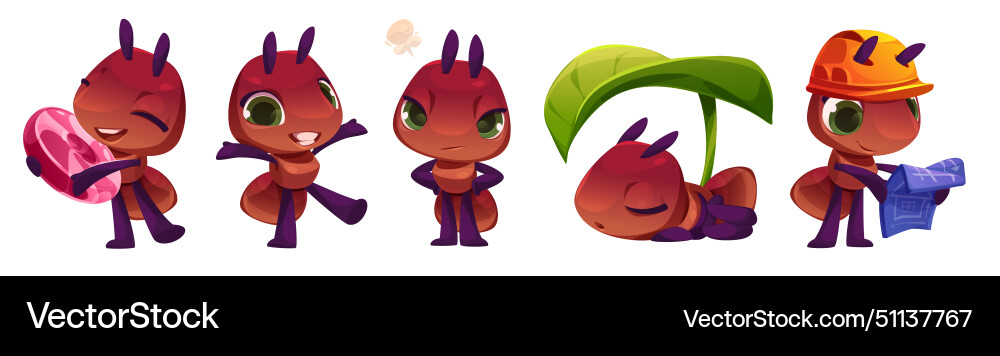 Cute ant characters isolated on white background Vector Image