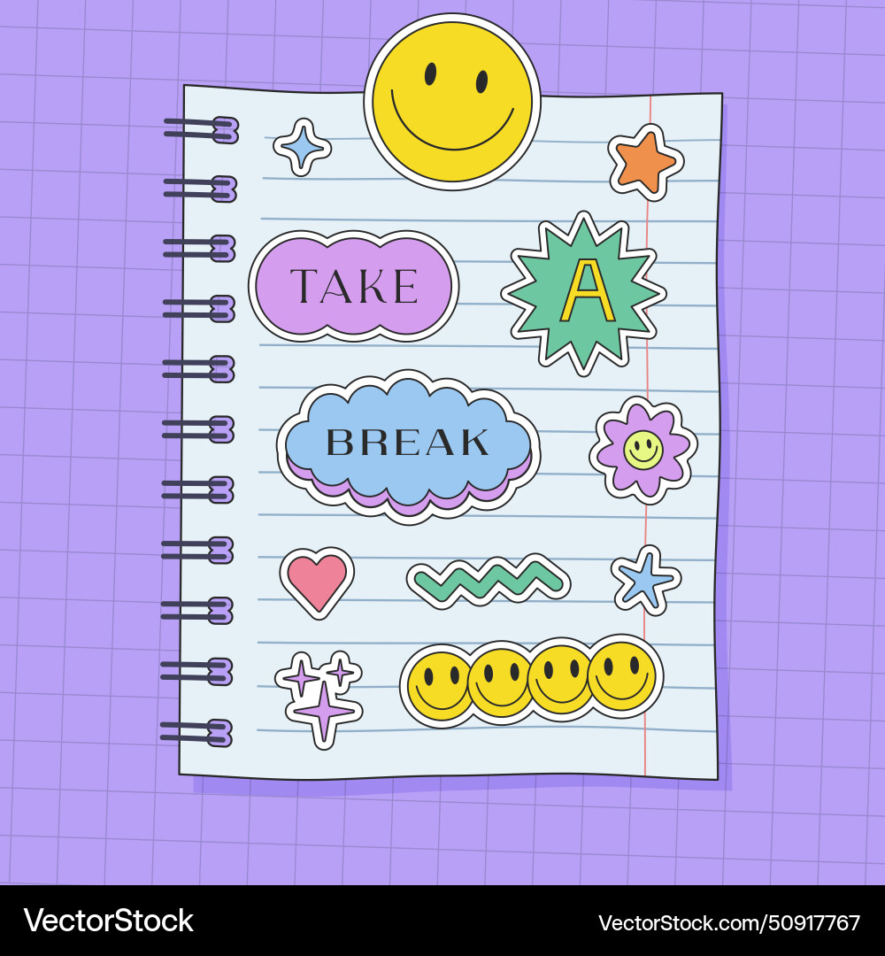Cute y2k notebook paper page template cool note Vector Image