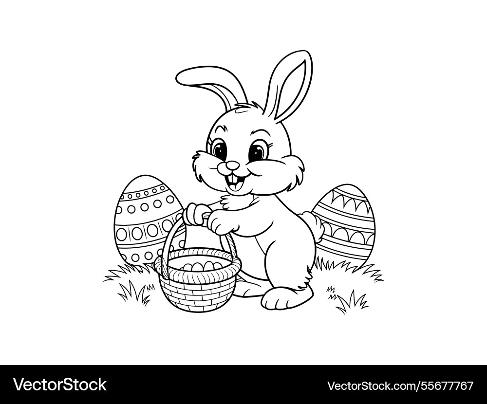 Easter bunny line art cute rabbit holding Vector Image