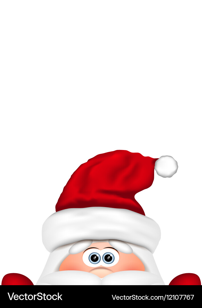 Funny santa peeking out from the bottom edge Vector Image