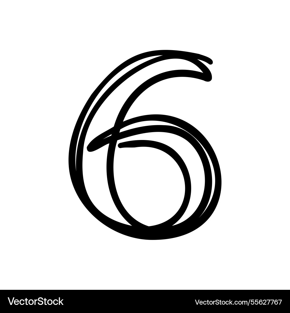 Handwritten digit number six 6 font in hand drawn Vector Image