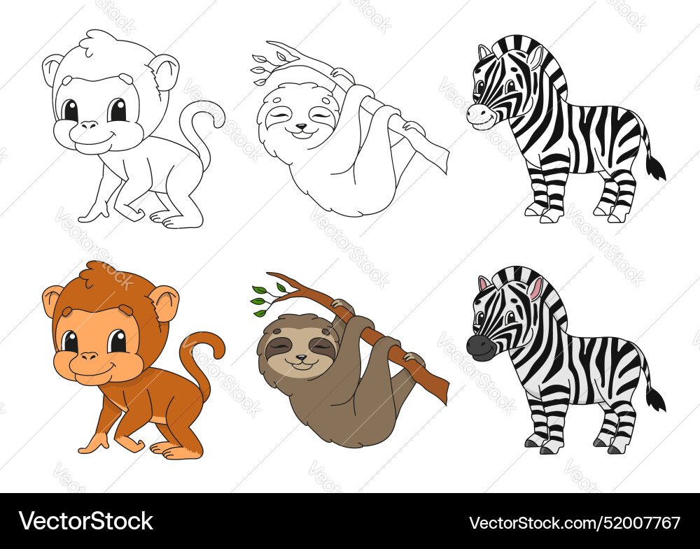 Set coloring page for kids cute cartoon Royalty Free Vector