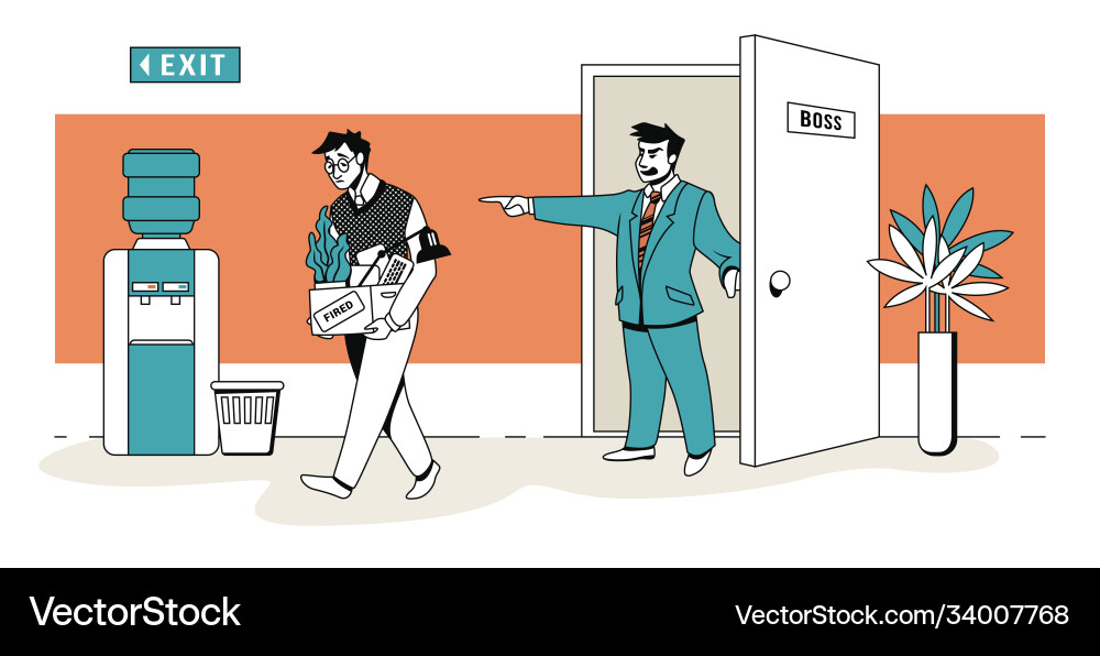 Boss feuert Mitarbeiter Arbeiter entlassen Szene Vektorbild