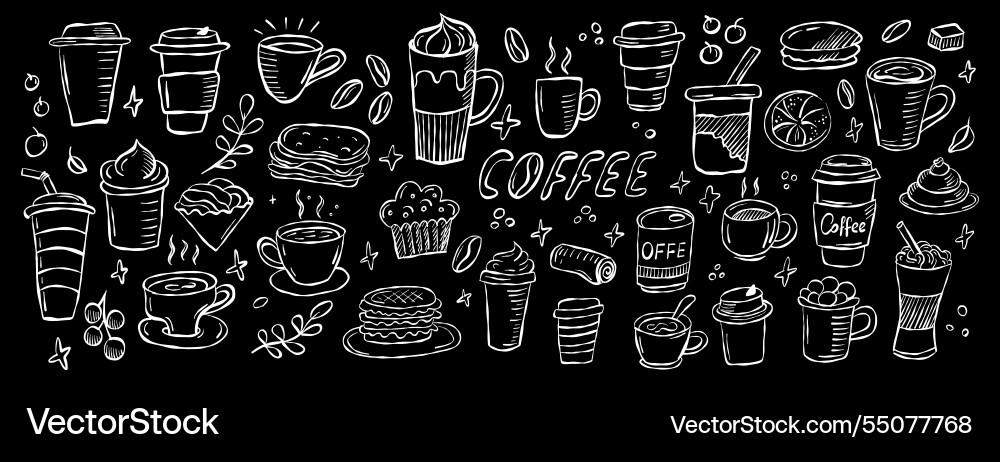 Delicious coffee and dessert doodles featuring Vector Image
