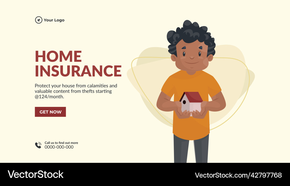 Home insurance landscape banner design Royalty Free Vector