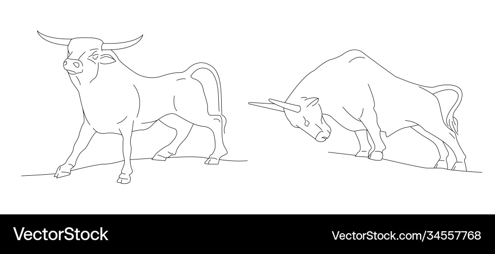 Linear in one thin line bull or ox Royalty Free Vector Image