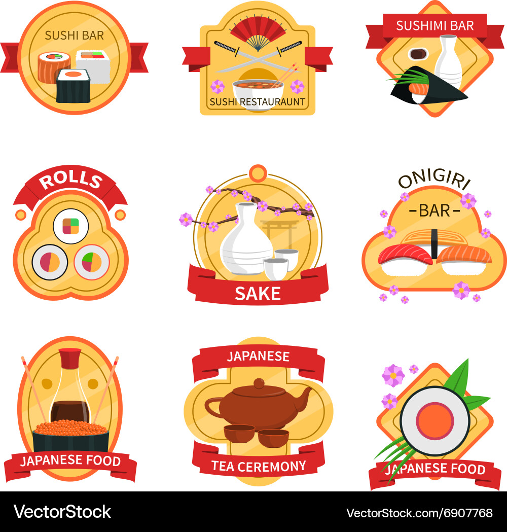Sushi label set Royalty Free Vector Image - VectorStock