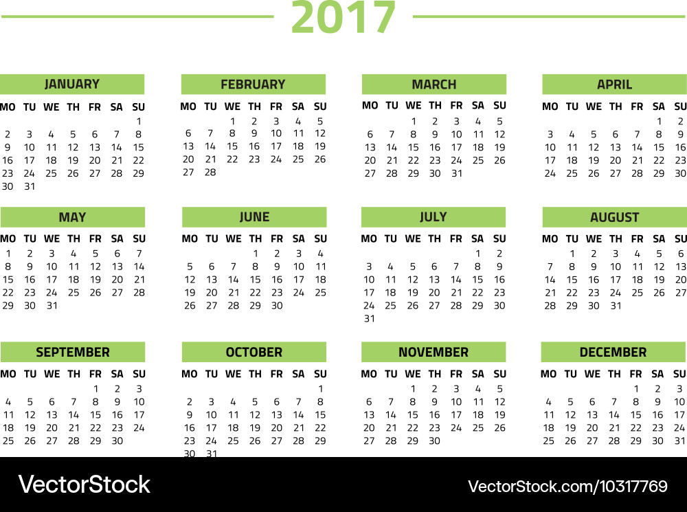 Calendar for 2017 year Royalty Free Vector Image
