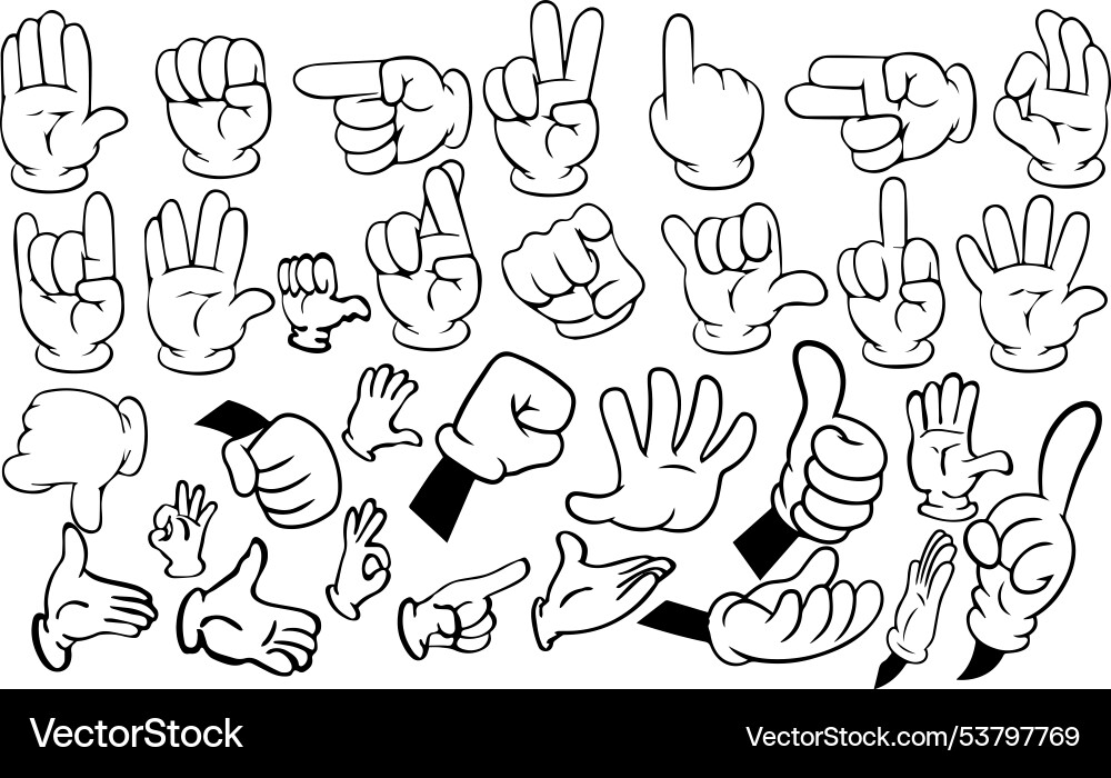 Cartoon Comic Hände Geste und Handschuhe Ikone Vektorbild