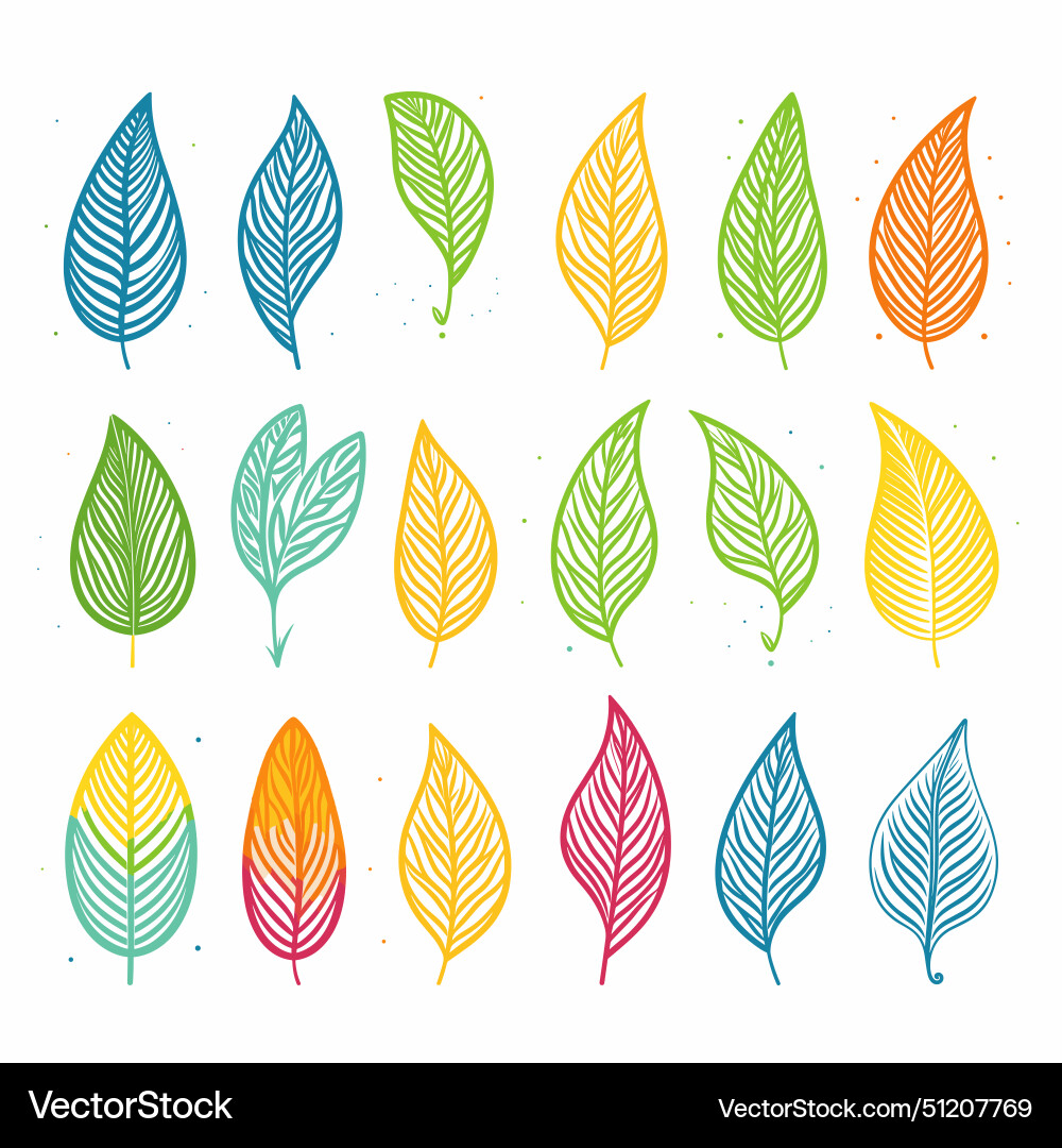 Colorful leaf patterns rainbow gradient nature Vector Image