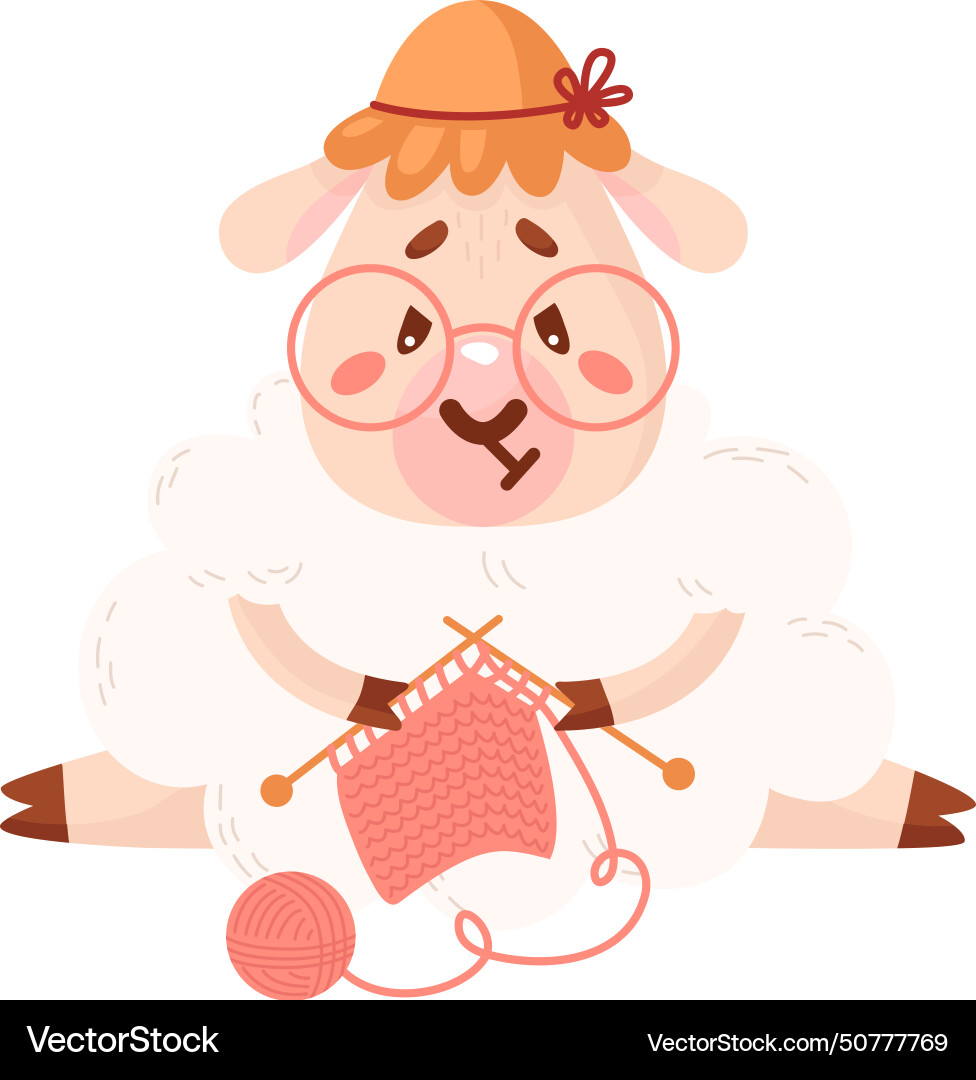 Cute sheep knitting funny color character Vector Image