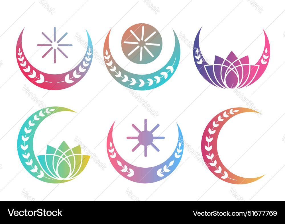 Decorative crescent moons colorful collection set Vector Image