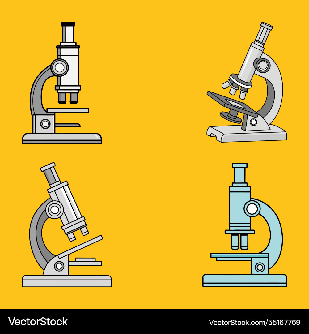 Four simple line art microscope Royalty Free Vector Image