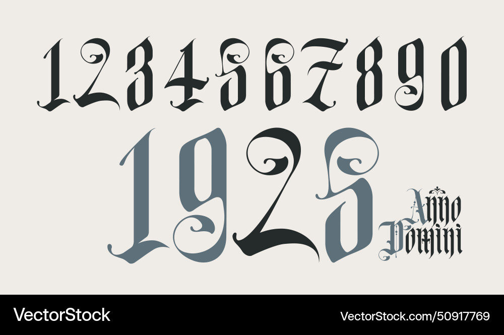 Gothic Arabic Numerals - 0 to 9 Royalty Free Vector Image