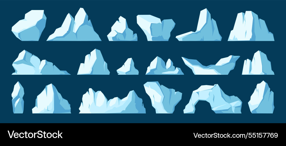 Iceberg collection cartoon melting iceberg Vector Image