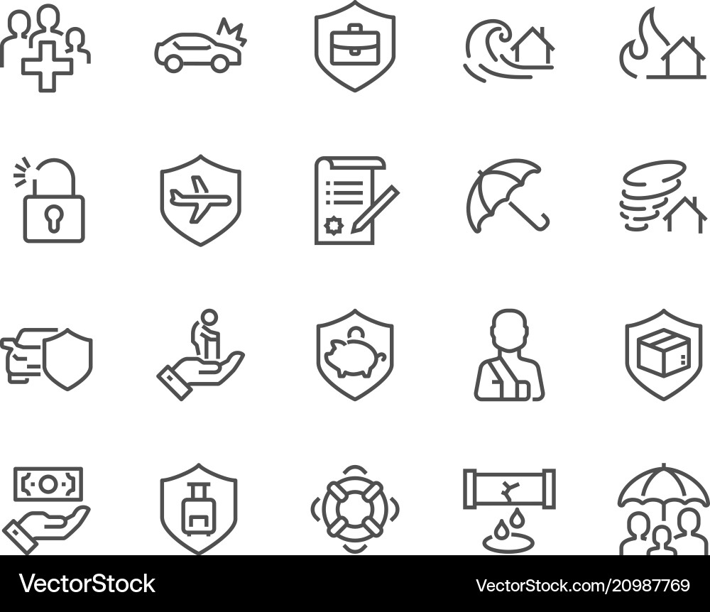 Line insurance icons Royalty Free Vector Image