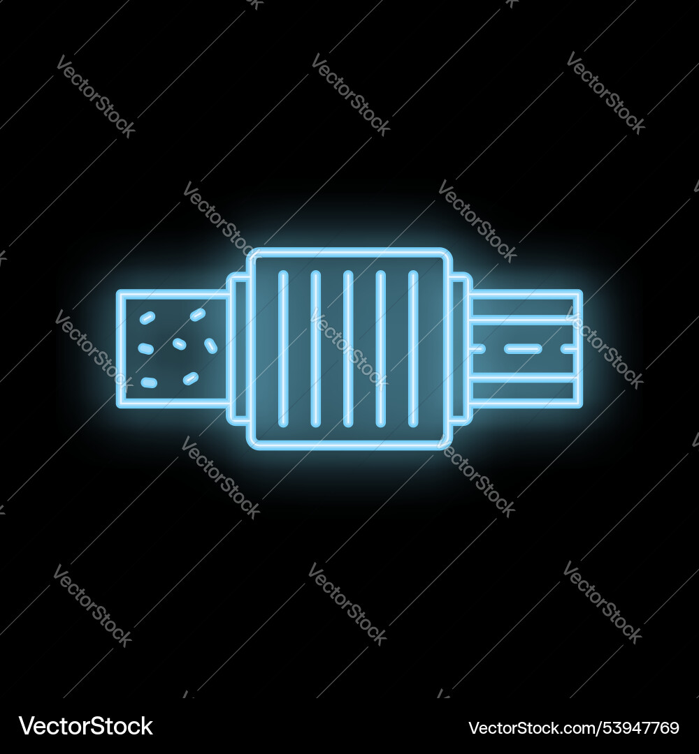 Neon blue car muffler glowing on a black Vector Image