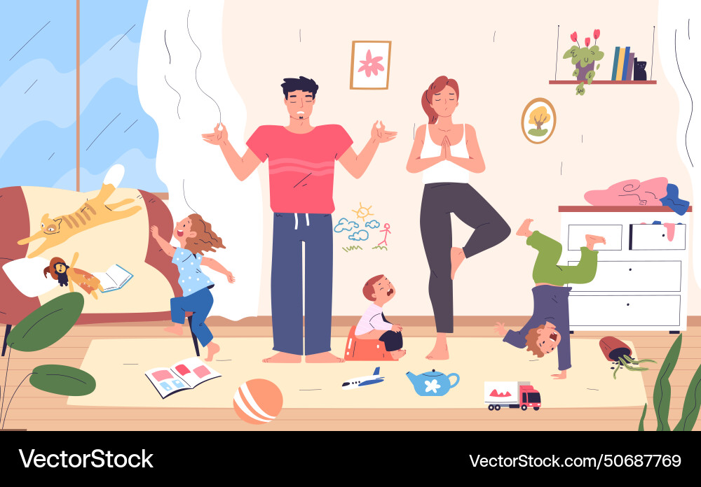Parents meditating stressed parent with jump Vector Image