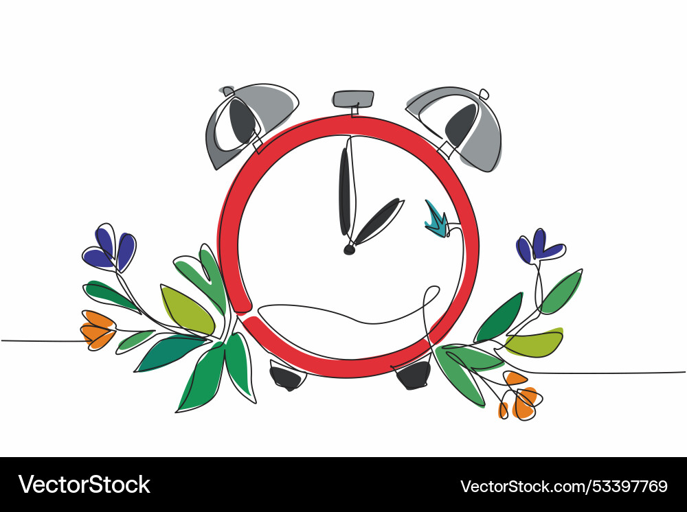Single one line drawing alarm clock shows 2 Vector Image