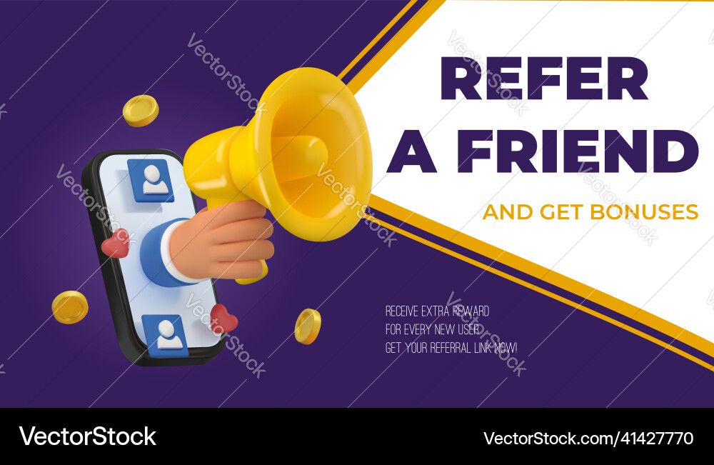 3d refer a friend banner design Royalty Free Vector Image