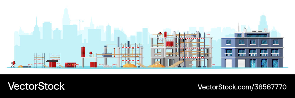 Construction Stages - Building Development Vector Image