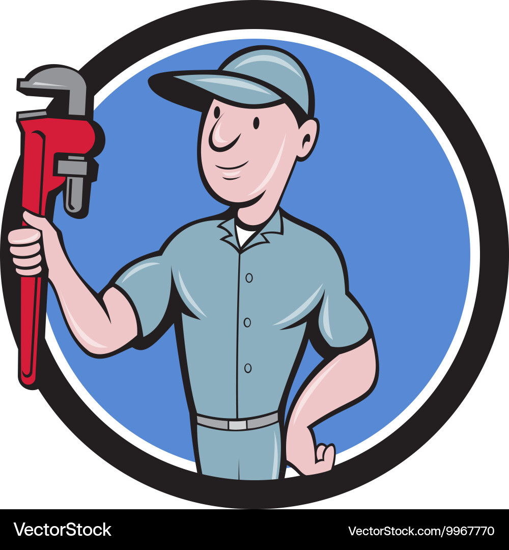 Handyman monkey wrench circle cartoon Royalty Free Vector
