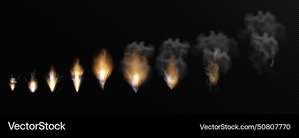 Realistic explosion flashes set Royalty Free Vector Image
