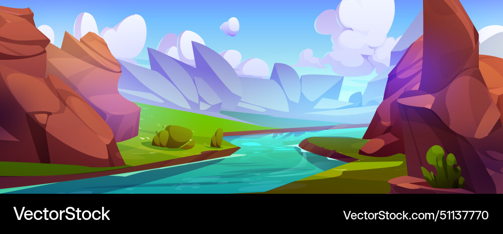 River flowing in rocky canyon valley Royalty Free Vector