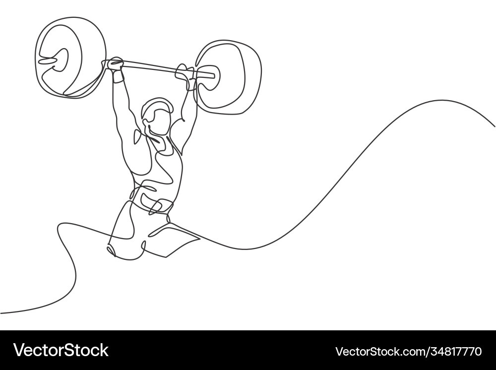 Single continuous line drawing young strong Vector Image