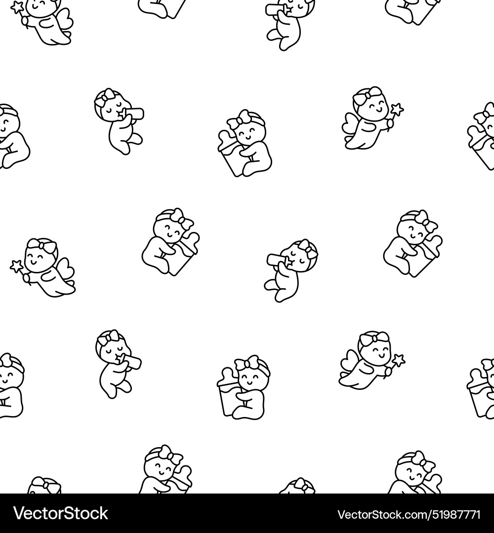 Cute baby girl seamless pattern coloring page Vector Image