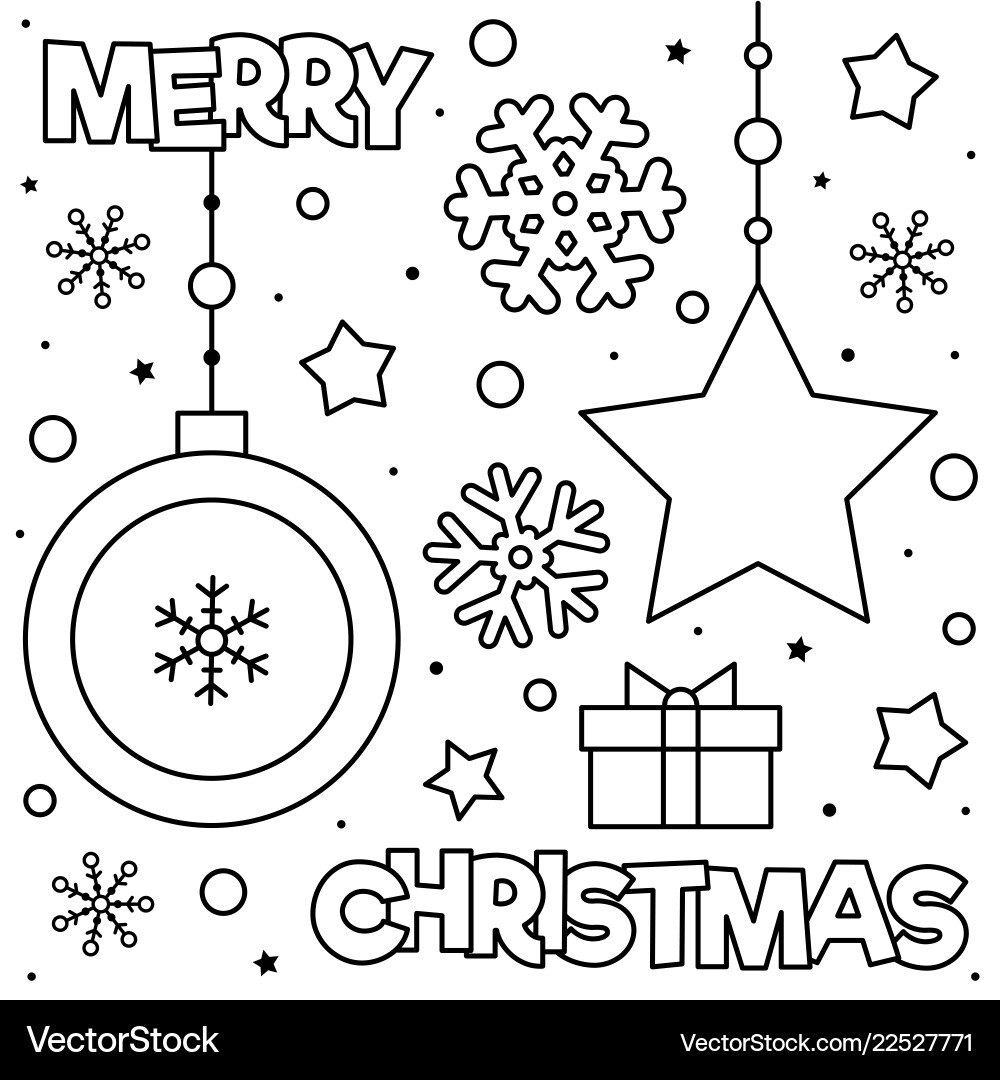 Merry christmas coloring page black and white Vector Image