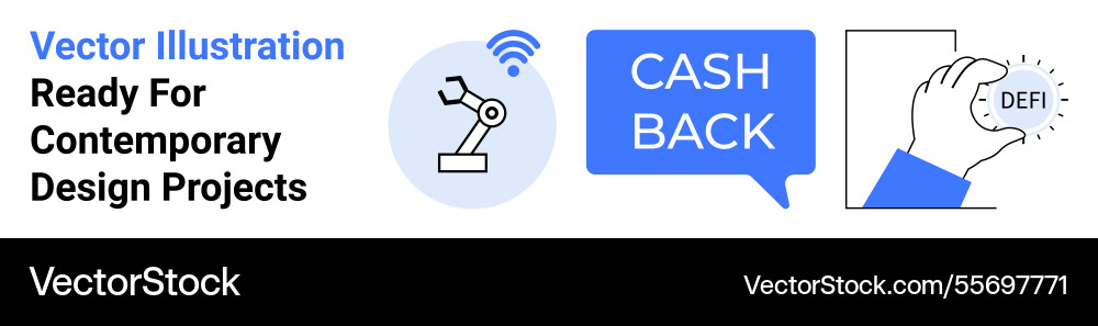Roboterarm-Cashback-Konzept und defi-Token Vektorbild