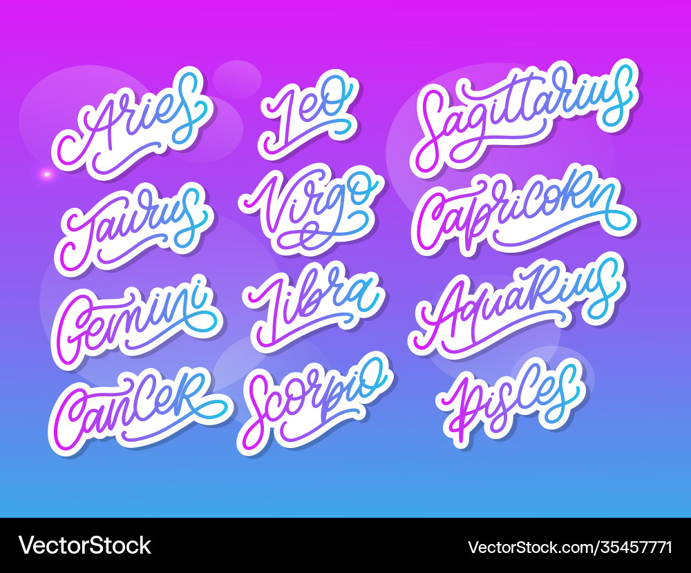 Zodiac lettering sign cartoon astrology text Vector Image
