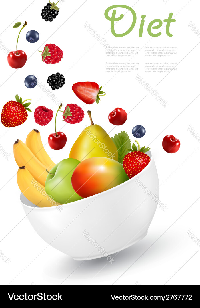 Bowl of healthy fruit concept diet Royalty Free Vector Image