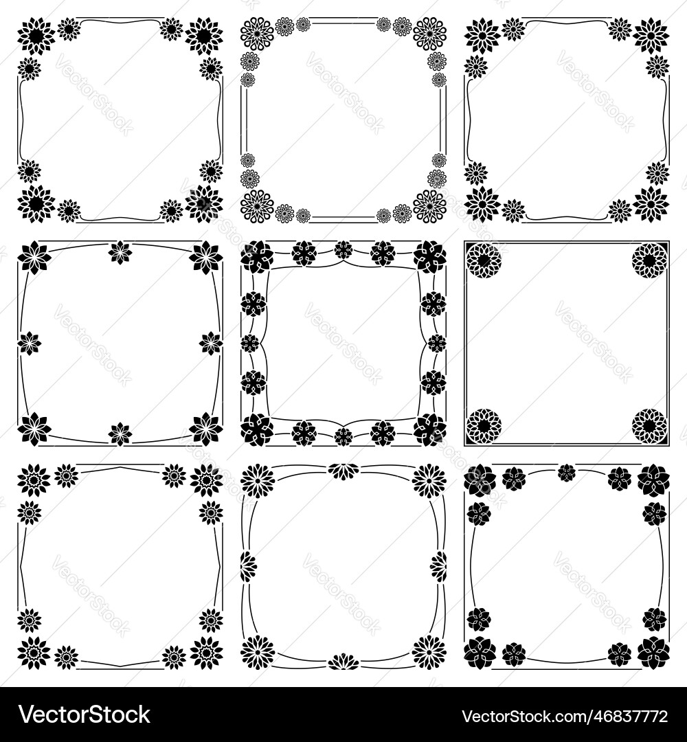Collection of square vintage flower frames Vector Image